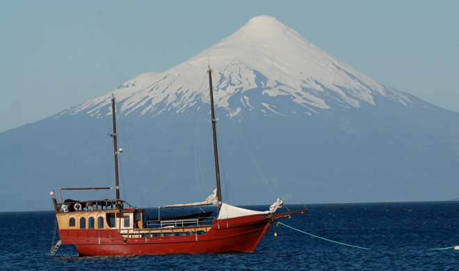 Chile-10-lake-district-volcano-boat | Biotrek Adventure Travel Tours